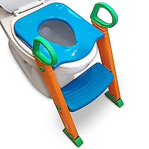 Alayna Potty Training Seat with Ladder & Upgraded Splashguard - Toilet Step Stool for Kids Toddlers w/Handles. Sturdy, Safe & Adjustable Height, Anti Slip Pads. Easy Fold Trainer for Boys Girls Baby