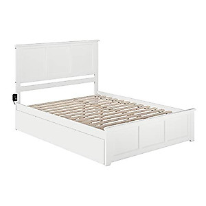 AFI Madison Queen Platform Bed with Matching Footboard and Turbo Charger with Twin Extra Long Trundle in White