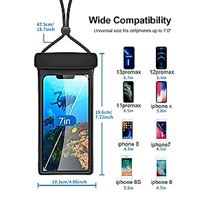 Wellhouse Universal Waterproof Phone Pouch, Waterproof Phone Case Compatible for iPhone 14 13 12 11Pro Max XS Plus Samsung Galaxy S22 Cellphone Up to 7.0", IPX8 3D Cellphone Dry Bag for Vacation-Black