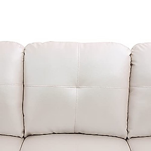 EZLUX Pearl White Faux Leather L-Shaped Left Chaise Sectional Sofa Couch Set with Ottoman for Living Room