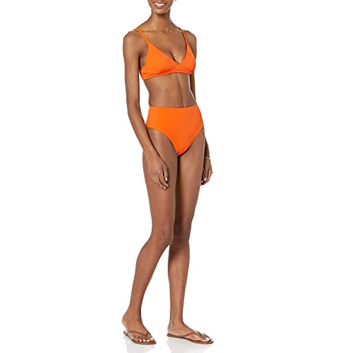Amazon Essentials Women's High Waist High Leg Bikini Bottom, Orange, Large
