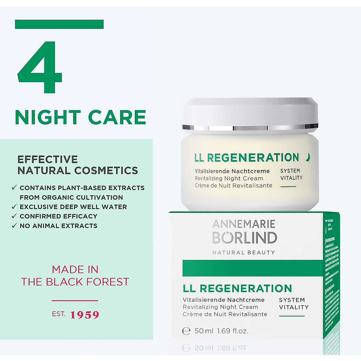 ANNEMARIE BÖRLIND - LL REGENERATION Revitalizing Night Cream - Natural Anti Aging Vitamin C, E and Retinoid Face Cream for Visibly Firmer and Wrinkle Free Skin - Step 4 of 5-1.69 Oz.