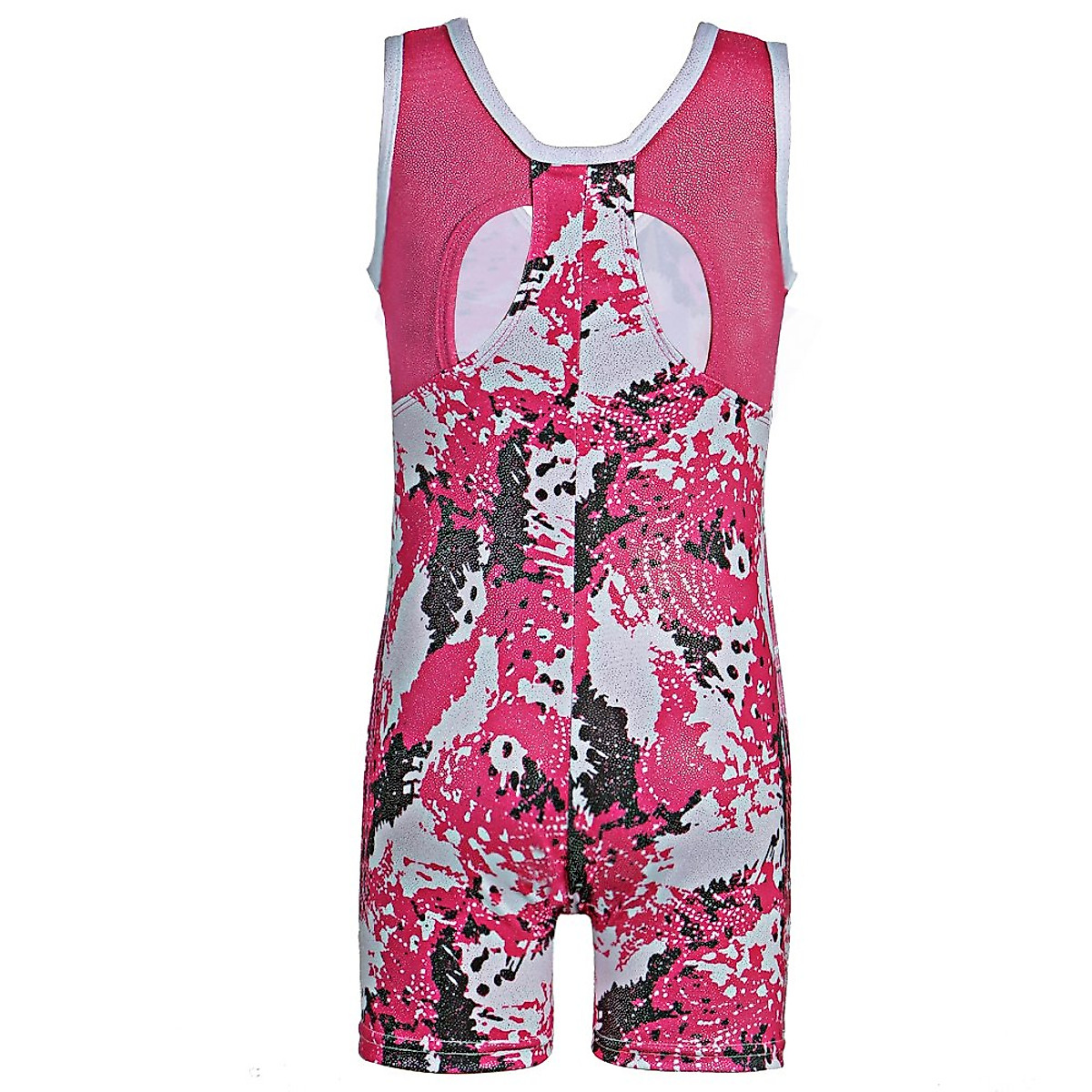 TFJH E One-Piece Sparkle Dancing Gymnastics Biketard Leotard with short for Little Girls 9-10Y HotPink 150