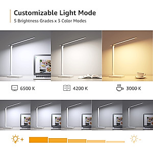Lepro LED Desk Lamp with USB Charging Port Dimmable Home Office Touch Control Reading Table Lamp,3 Color Modes with 5 Brightness Level, School Dorm Room Essentials, Task Lamp, Sewing, Crafting, White