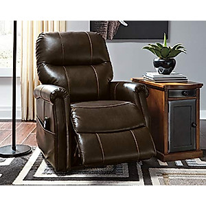 Signature Design by Ashley Markridge Faux Leather Modern Electric Power Lift Recliner for Elderly, Brown