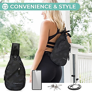 Sling Backpack for Women - Small Crossbody Bags Perfect for Hiking, Walking, & Travel (Black Camo)