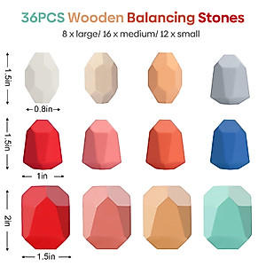 Oucles 36PCS Natural Wooden Stacking Balancing Stones Rocks for Toddlers Colorful Kids Preschool Learning Building Blocks Toys Educational Puzzle Game for Girls Boys 3 Years Up