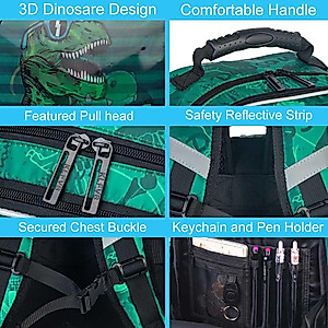 gxtvo 3PCS Dinosaur Backpack for Boys, 16" Kids Preschool Elementary Dino Bookbag with Lunch Box