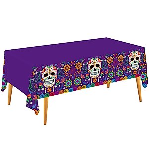 Day of The Dead Party Disposable Tablecloth Plastic Sugar Skull Table Cover for Dia De Los Muertos Party Decoration 54 X 108 inch 3 Pack for Day of The Dead Party