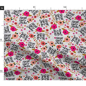 Spoonflower Fabric - Pretty Fresh Out Pink Flowers Floral Gray Rose Daisy Swear Curse Word Printed on Petal Signature Cotton Fabric Fat Quarter - Sewing Quilting Apparel Crafts Decor