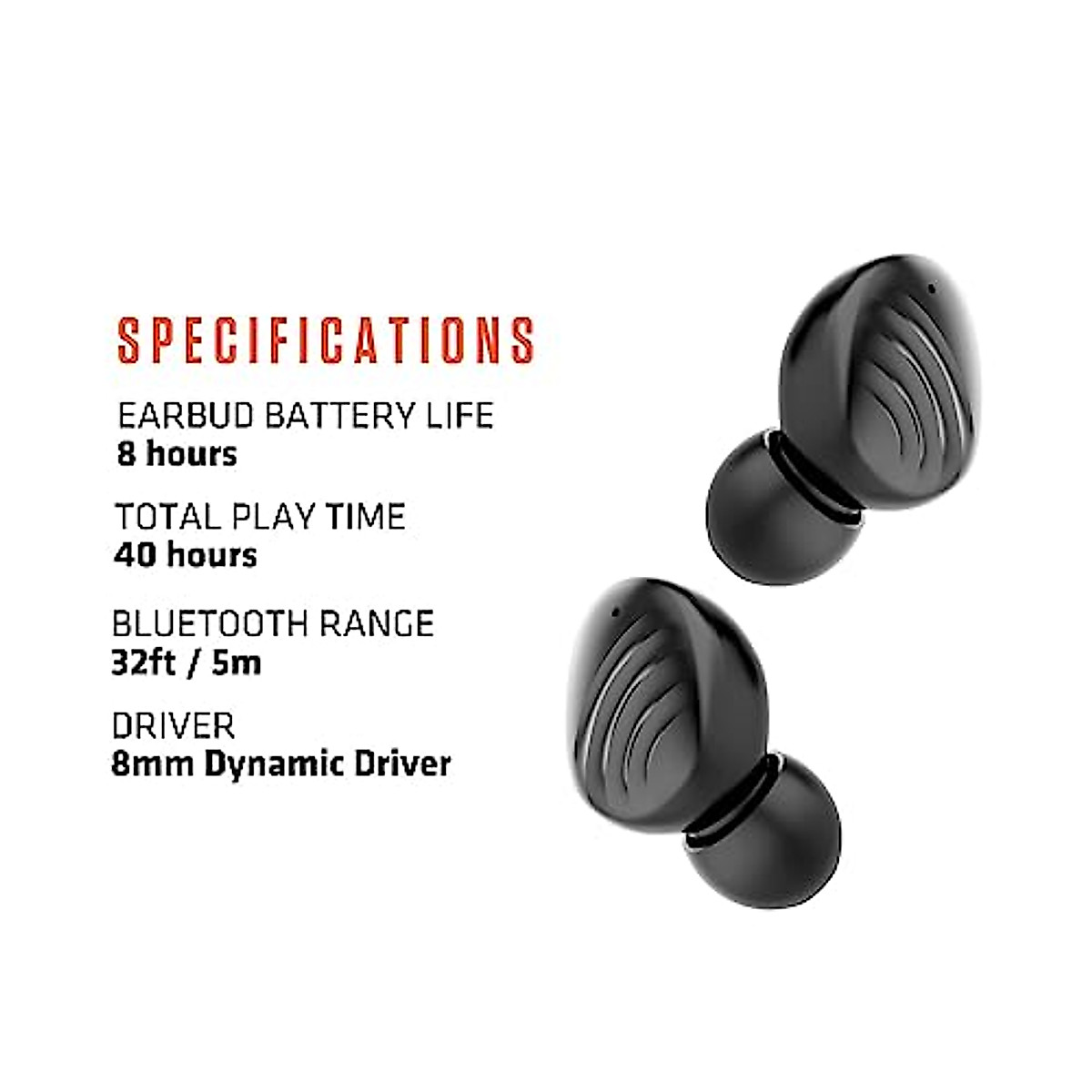 Wicked Audio Mojo 300 True Wireless Bluetooth Earbuds | Long Battery Life | Mobile App | Custom EQ Modes | GPS Find Buds | Transparency Mode | Low Latency | Sweat & Water Resistant | Small Comfortable
