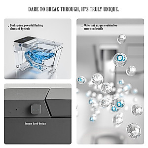 Square Smart Toilet with Auto Open/Close Lid, Modern Tankless Toilet with Bidet Built In, Auto Flush, Heated Seat, Warm Water, Dryer, One Piece Toilet Bidet Combo with Remote control, Grey