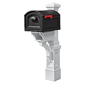 Step2 Atherton Extra Large Mailbox & Post, Weather Resistant, Large Outdoor Mailboxes, Made of Durable Plastic, Easy to Install, Flag Included, Onyx Black