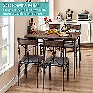 VECELO 5 Piece Kitchen Table Room,Dinette,Breakfast Nook,Industrial Style, Dining Set for 4, Retro Brown