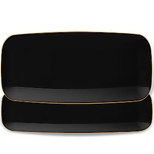 Blue Sky Organic Rectangle Black with Gold Rim Tray - 10.6" | 2CT Reusable & Disposable Stylish Plastic Serveware