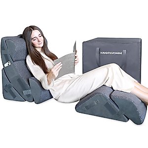 6PCS XL Orthopedic Bed Wedge Pillow for Sleeping, Gel Memory Foam Post Surgery Pillow Set for Back, Neck, Leg Support, Acid Reflux, Gerd, Anti Snoring, with Washable Cover & Travel Bag (Gray, 24'' W)