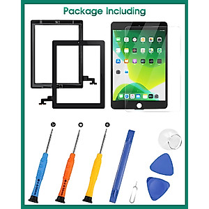 SRJTEK for iPad 2 Touch Screen Replacement A1397 A1395 A1396 Touch Digitizer Glass Parts,with Home Button + Cameral Holder + Pre-Installed Adhesive + Middle Frame Bezel(Black)