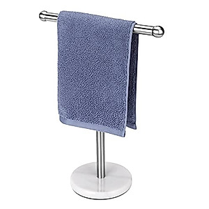 Hand Towel Holder Stand with Heavy Marble Base, T-Shape Towel Rack, Free-Standing for Bathroom Vanity Countertop, 304 Stainless Steel (Brushed Silver)