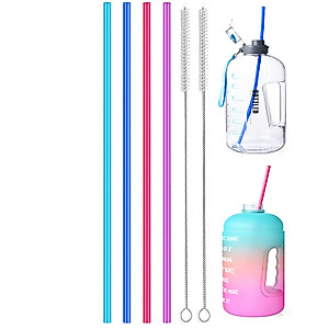 ALINK 15 inch Extra Long Reusable Silicone Straws, 4-Pack Flexible Straws for Stanley 40 oz Tumbler, 1 Gallon Water Bottles, 128 64 30 oz Jug Cup with Cleaning Brush