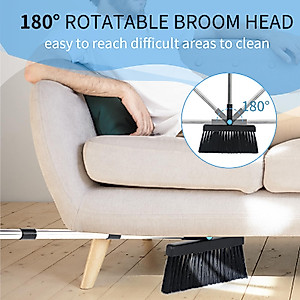 VOOWO Broom with Dustpan Combo Set, Broom and Dustpan Set for Home, Kitchen Broom for Sweeping Indoor Outdoor, Dust Pan with Long Handle, Broom with Dustpan for Office Lobby Floor Cleaning (Blue)