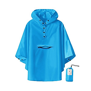 Lightweight Kids Rain Poncho Jacket Waterproof Outwear Rain Coat Blue X-Large