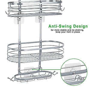 HEOMU Bathroom Over the Door Shower Caddy, Shower Organizer Shelves with 4 Hooks, Rustproof & Waterproof Shower Storage Rack for Shampoo, Conditioner, Soap, Bath Sponge, Silver