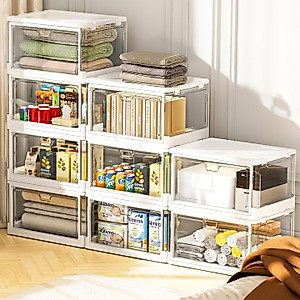 Clear Storage Bins with Lids 3 Packs - 24Qt Stackable Storage Bins, Acrylic Organizers , Plastic Multifunctional Folding Storage Bins, Collapsible Stackable Storage Box for Bedroom, Living Room