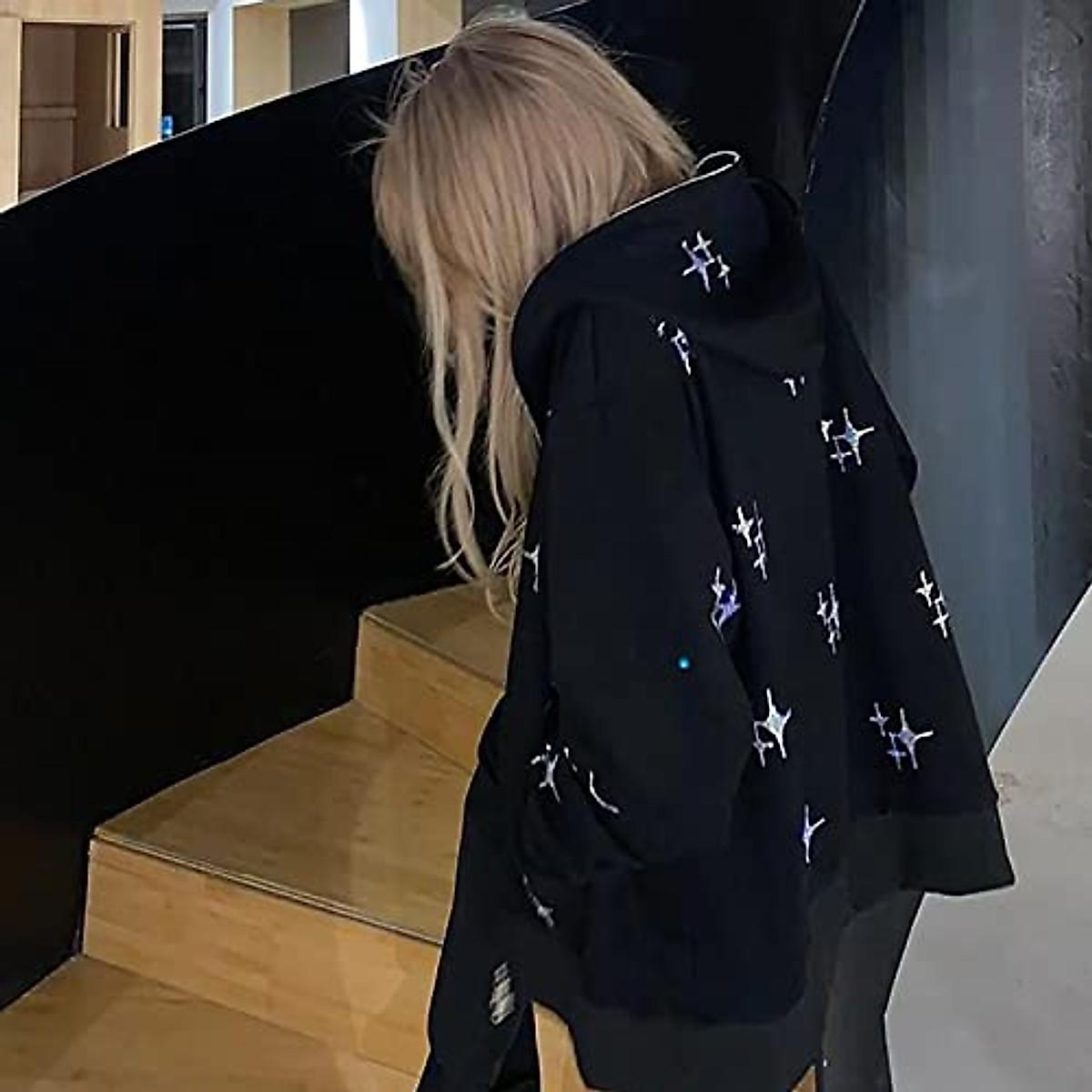 INFENU Gothic Hoodie Hat Print Dark Hoodie Harajuku Hoodie Sportswear Trend Full of Rhinestones Stars Street Hip Hop (XL,X-Large) Black