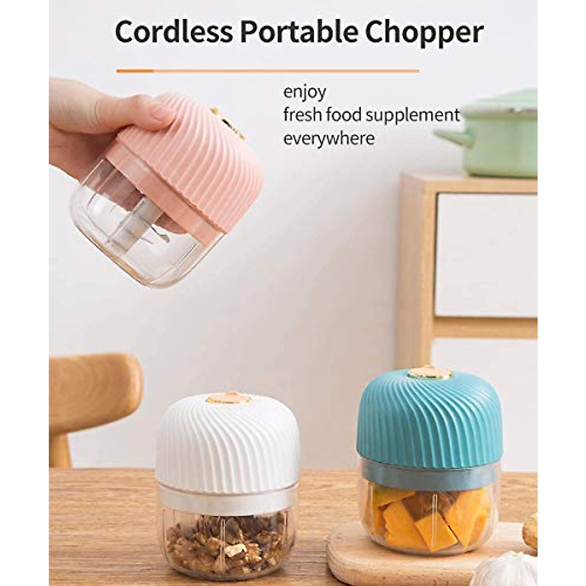 DmofwHi Electric Garlic Chopper,Cordless Mini Chopper With USB Rechargeable,304 Stainless Steel Blade,250ml Portable Electric Mini Food Chopper for Garlic,Ginger,Onion,Meat-Blue