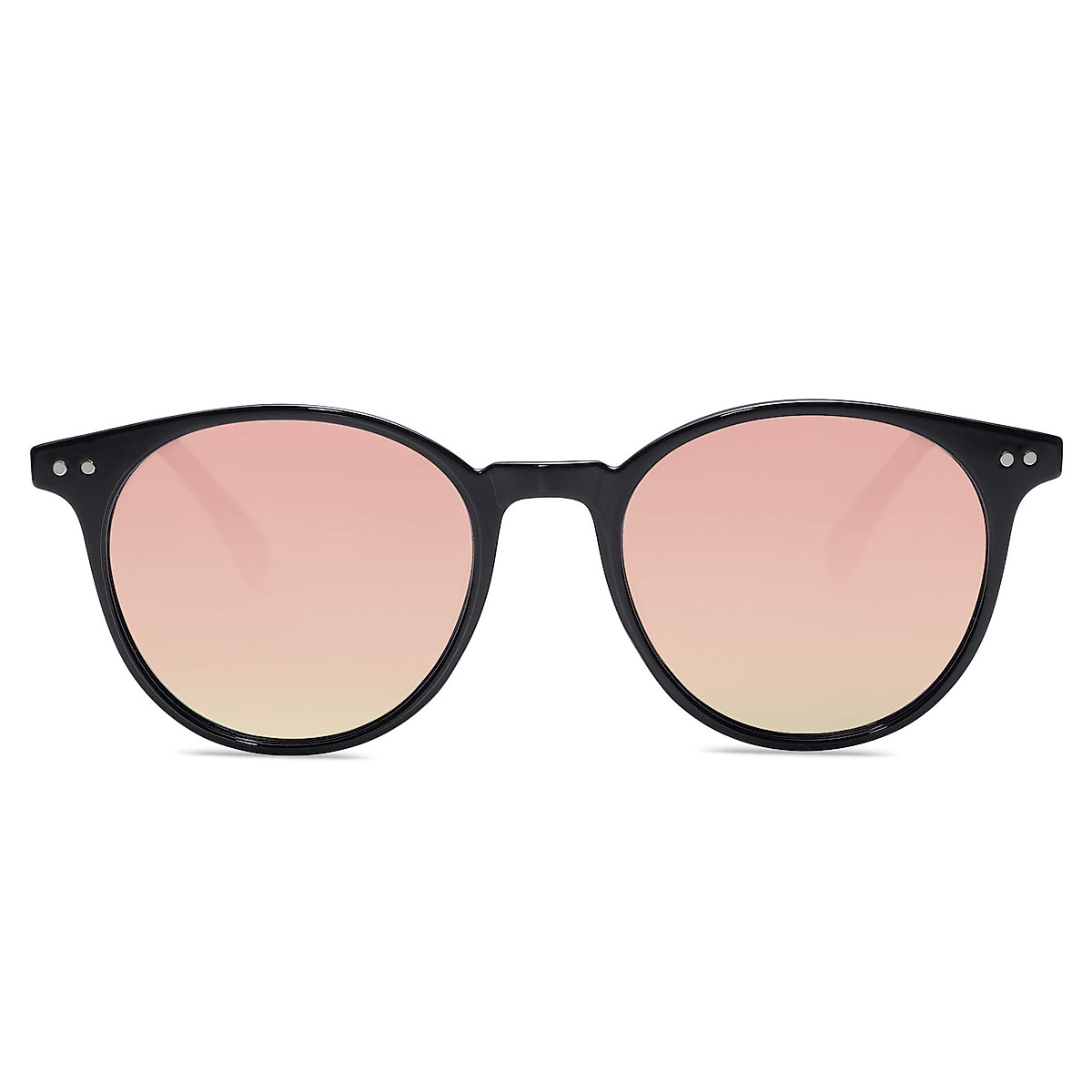 SOJOS Small Round Classic Polarized Sunglasses for Women Men Vintage Style UV400 Lens SJ2113, Black/Rose Gold