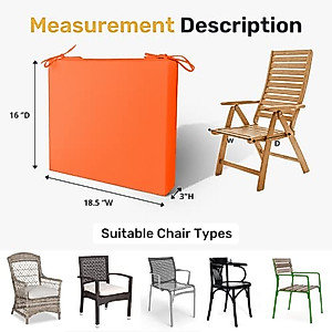 UNIKOME Outdoor Chair Cushions Pack of 4, Waterproof Patio Cushions with Ties, High Density Sponge Filling Square Corner Seat Cushions for Outdoor Furniture, 18.5"x16"x3", Orange