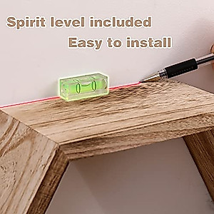 WONFUlity Hexagon Floating Shelves, Wall Mounted Wood Farmhouse Storage Honeycomb Shelves Set of 5 Wall Shelf for Bathroom, Kitchen, Bedroom, Living Room,Driftwood Finish Wall Decor, Light Brown