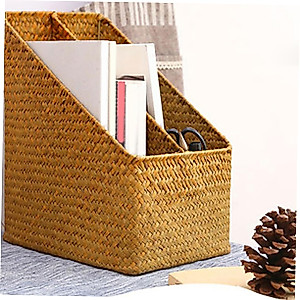 Mikinona File Storage Basket Baskets Magazine Storage Basket Bin Seagrass Magazine Holder Newspaper Basket Wicker Sundries Basket Wicker Magazine File Holder Boho Living Straw Light Brown