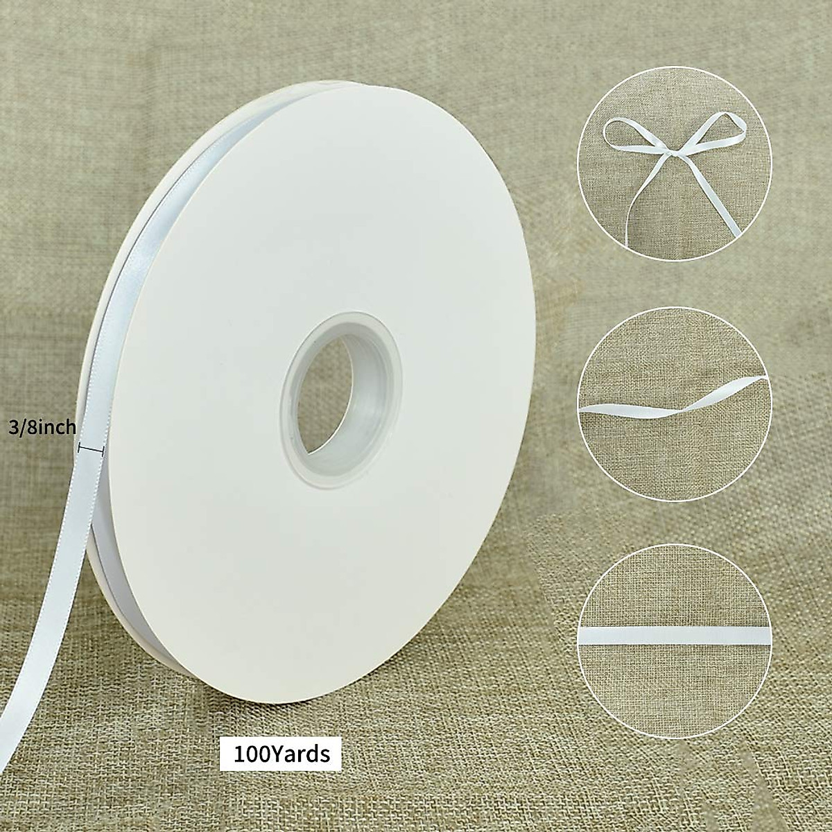 TONIFUL 3/8 Inch x 100yds White Satin Ribbon Thin Solid Fabric Ribbons Roll for Gift Wrapping Invitation Floral Hair Balloons Craft Sewing Party Wedding Popsicles Decoration Valentine's Day Bouquet