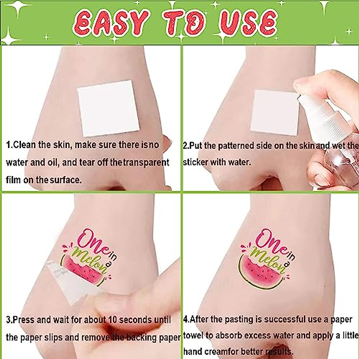 144PCS One in a Melon Temporary Tattoos Stickers for Watermelon Party Favor Birthday Party Decorations supplies Watermelon Goodie Bags Fillers Gifts for Boys Girls Kids