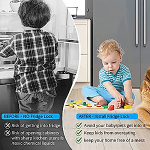 eSynic 2Pcs Fridge Lock Popular Refrigerator Lock Fridge Locks for Adults Strong Adhesive Refrigerator Lock for Kids Child Safety Fridge Child Locks with Keys Perfect for Fridge Freezers Cabinets etc