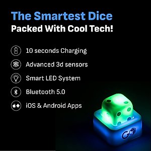 GoCube Ultimate GoDice Pack 6 Smart Connected Dice & Converter Shell Set (D20, D12, D100, D10, D8, D4) for Role-Playing Games.Compatible with DND Platforms Roll20, Foundry & Discord App