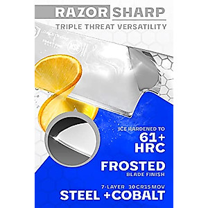 Dalstrong Santoku Knife - 7 inch - Frost Fire Series - High Chromium 10CR15MOV Stainless Steel - Frosted Sandblast Finish - White Honeycomb Handle Kitchen Knife - Leather Sheath - NSF Certified