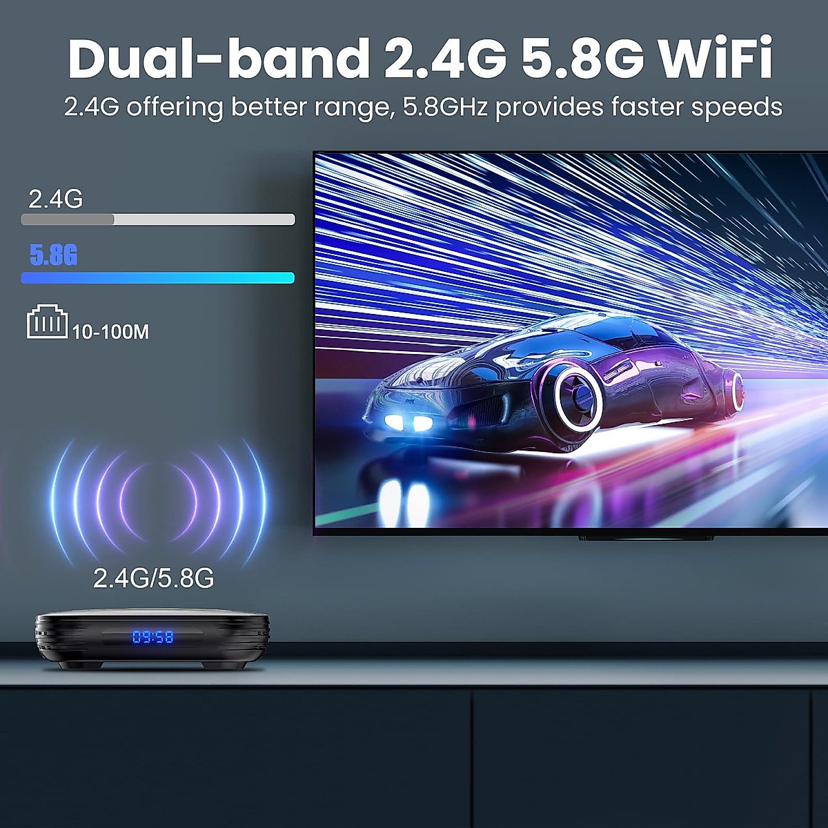 Android TV Box 12.0 4GB 64GB TV Box Android 2024 Support 8K Dual-WiFi 2.4G 5.8G Android Box H618 Chipset with HDR10 BT5.0 USB 2.0 3D Ethernet with Mini Backlit Keyboard