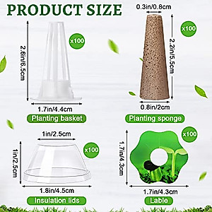Potchen 400 Pcs Hydroponic Growing Kit Include Replacement Grow Baskets Plant Sponges Labels Stickers Clear Lids, Germination Compatible with System (Flower Style)