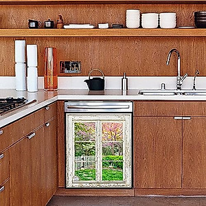 Dishwasher Magnet Cover Idyllic Garden Virginia Wooden Fence Entrance by Bushes White Dogwood Magnetic Refrigerator Stickers Decorative Appliance Cover Fridge Panels Metal Door Garage 23x26in