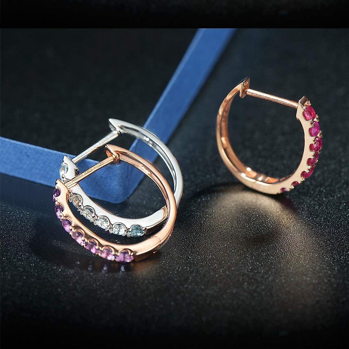 Carleen 14k Solid White Gold Round Cut Light Blue Natural Aquamarine Earrings Small/Tiny/Little Hinged Huggie Hoop Earrings Dainty Delicate Fine Jewelry Birthday Gifts for Women Size 15mm