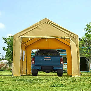 ADVANCE OUTDOOR 10x20 ft Heavy Duty Adjustable Carport with 6 Roll-up Ventilated Windows & Removable Sidewalls Car Canopy Garage Boat Shelter Party Tent, Peak Height from 9.5ft to 11ft, Beige Yellow