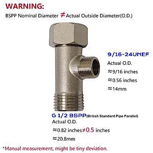 Bidet T Adapter - T Valve Adapter for Bidet (Thread Size 1/2″ x 1/2″ x 9/16″), Brass Coated Nickel, 3 Way Adapter or Tee Connector