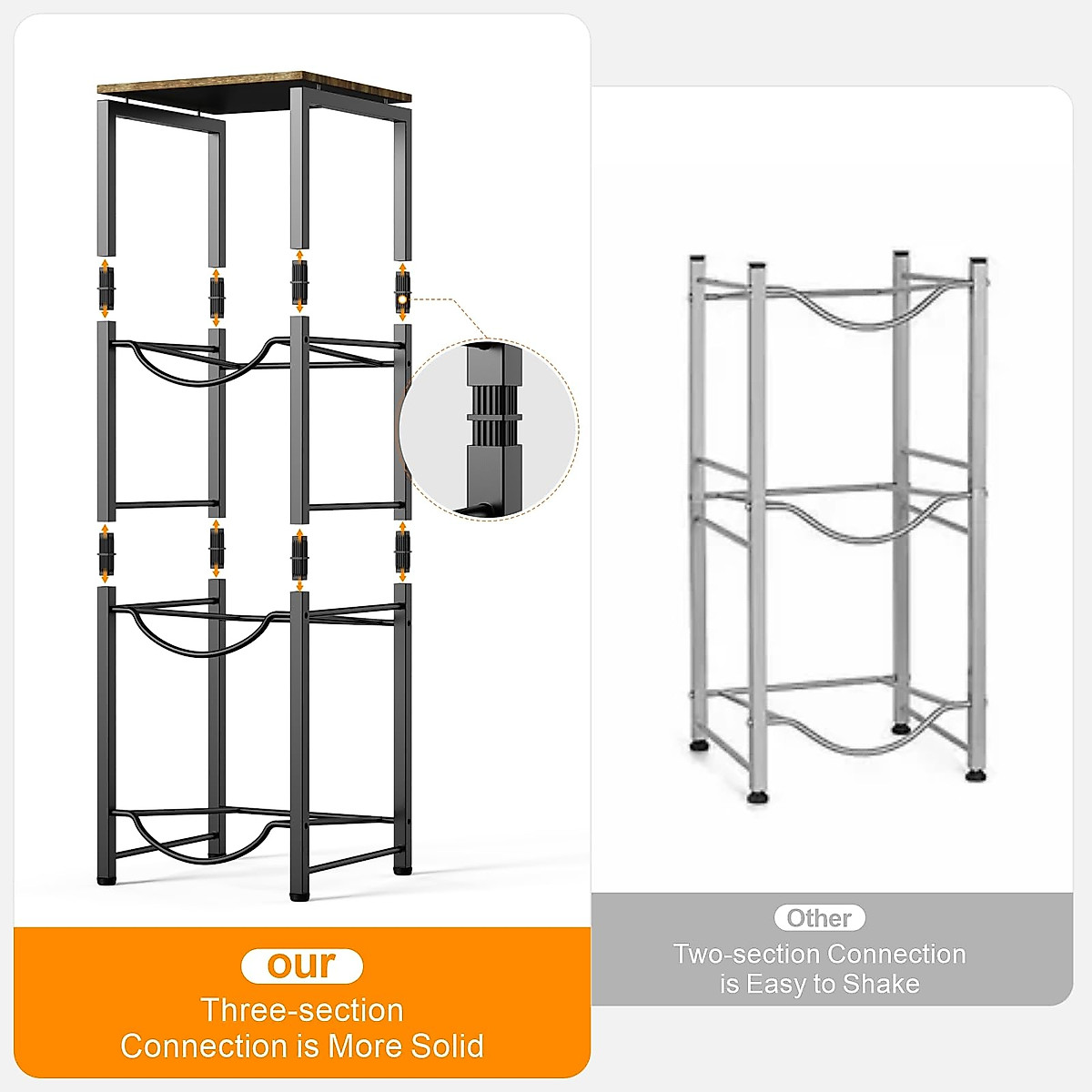 DIRZA 5 Gallon Water Jug Holder with Top Shelf, 3 Tier Water Bottle Holder,Heavy Duty Water Storage Rack for Water Cooler Jug,Water Jug Stand Organizer for Home Kitchen Office Brown