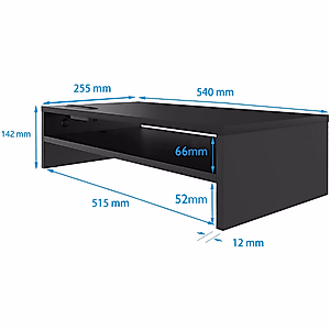 BONTEC Wood Monitor Stand Riser, 2 Tiers with Storage Organizer, Desktop Ergonomic Cellphone Holder and Cable Management, 21.3 Inch Shelf, Black