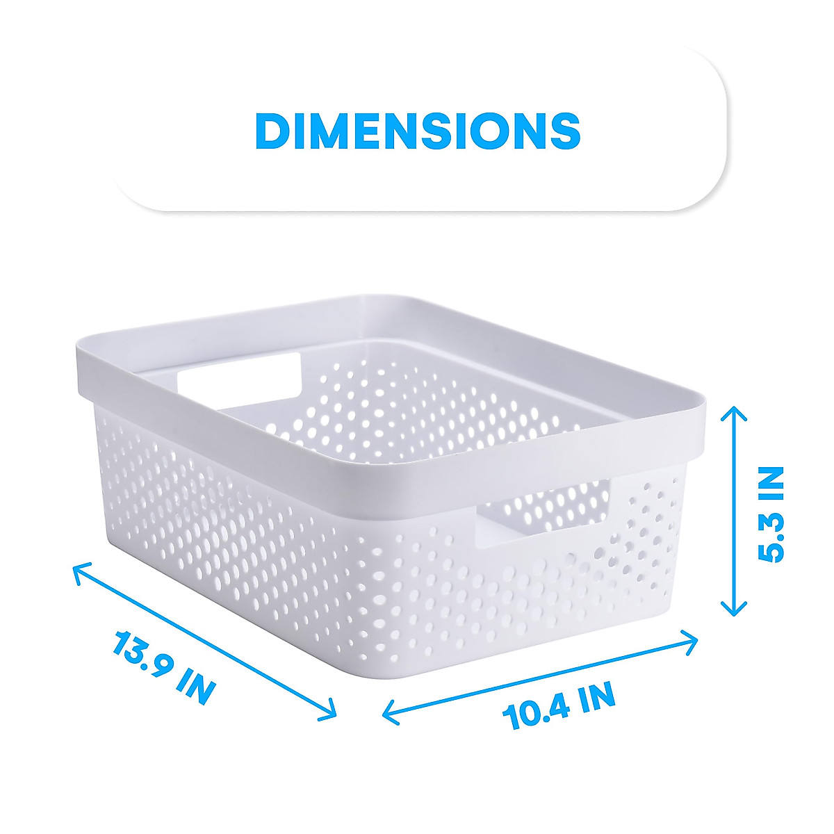 Bins & Things Plastic Rectangular Storage Basket, White, 11" x 11"