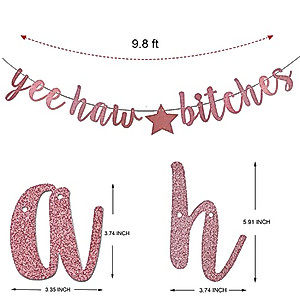 Yee Haw Bitches Banner, Rose Gold Glitter Nashville Bachelorette Banner, Bridal Shower, Glitter Hen Party, Bachelorette Party Decorations (Pre-Strung).