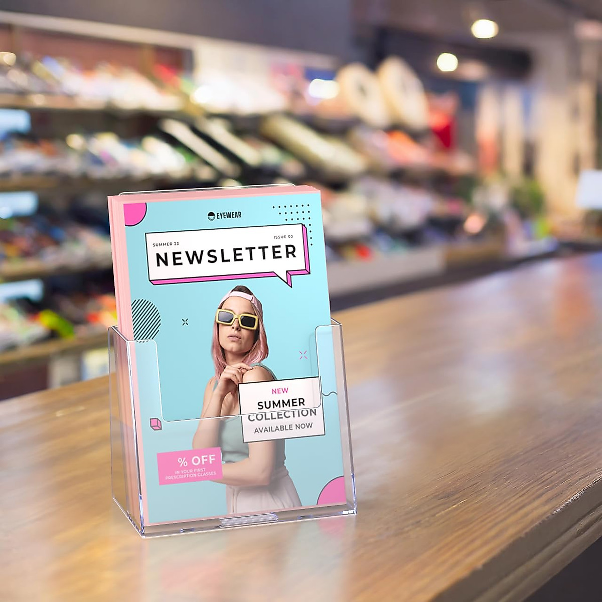 Marketing Holders 4 Pack Brochure Holder for 5.5" Bifolds Clear Acrylic Countertop Literature Organizer Slant Back Space Saving Booklet Dispenser for Trade Shows Expos and Conventions