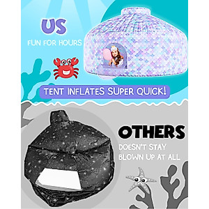 Skywin- Inflatable Tent for Kids (Mermaid) - Inflatable Air Tent Fort for Kids, Inflatable Fort Sets Up and Stores Away in Seconds, (Fan NOT Included) (with Door)